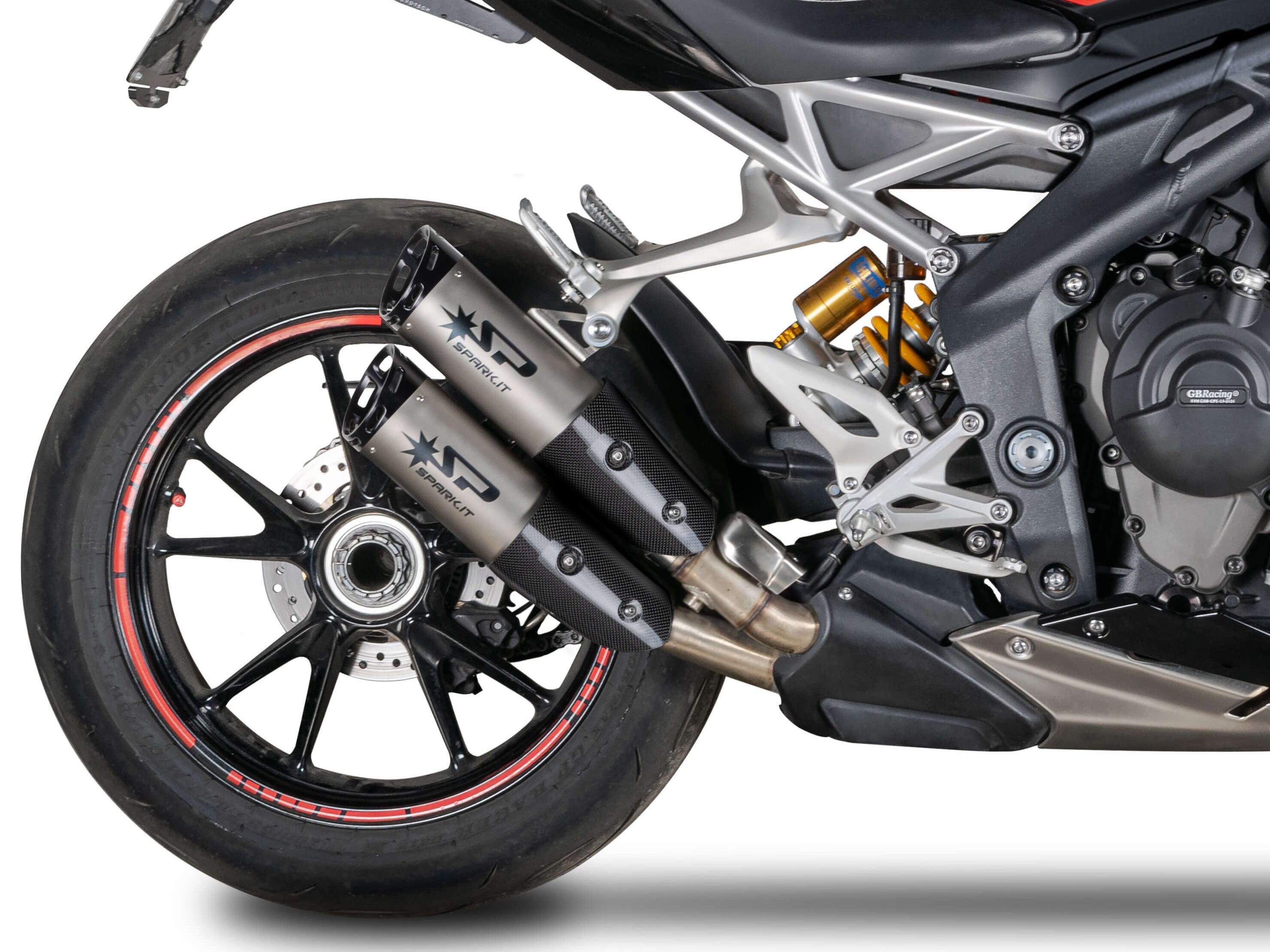 SPARK Triumph Titanium Slip-on Exhaust with black end caps – MotoDeal
